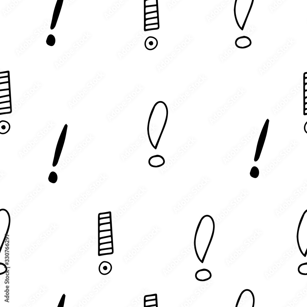 Exclamation mark seamless pattern on white background. Hand drawn ...