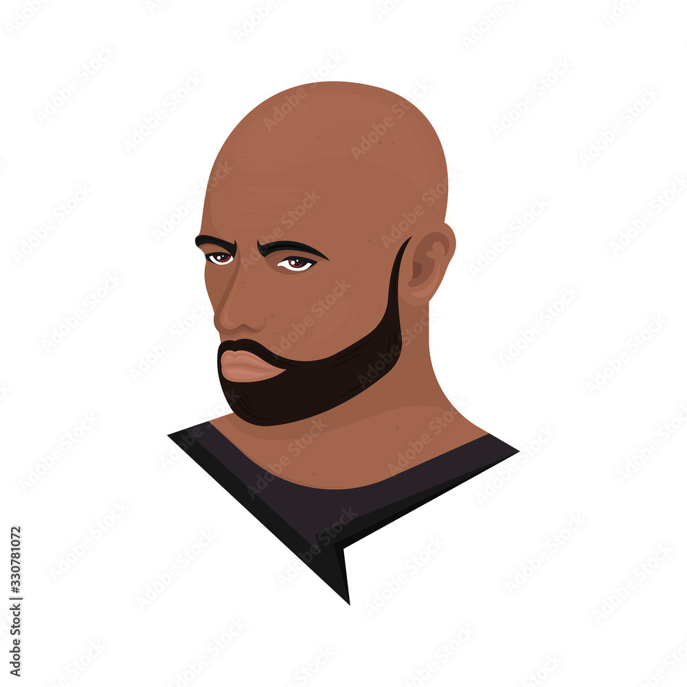 Vector illustration of a man with a bald head and a hollywoodian beard ...