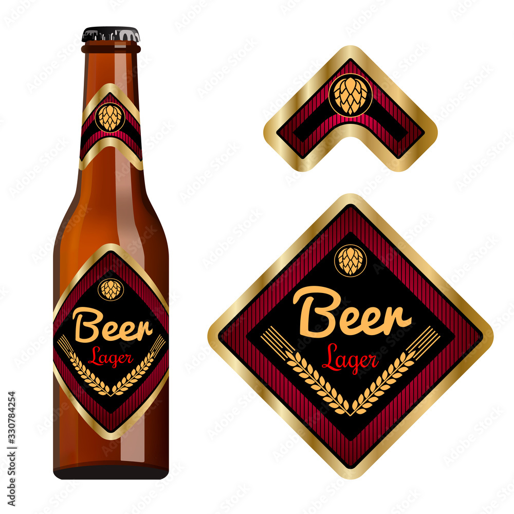 Beer label template with neck label. Square label shape. Vector ...