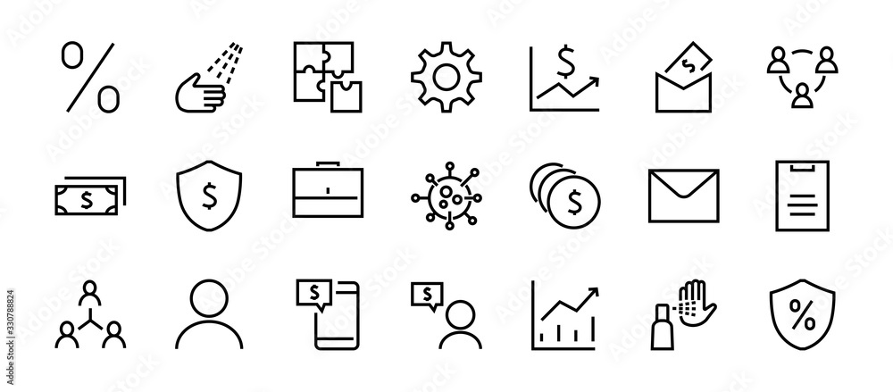 Set of business vector line icons. It contains user symbols, dollar ...