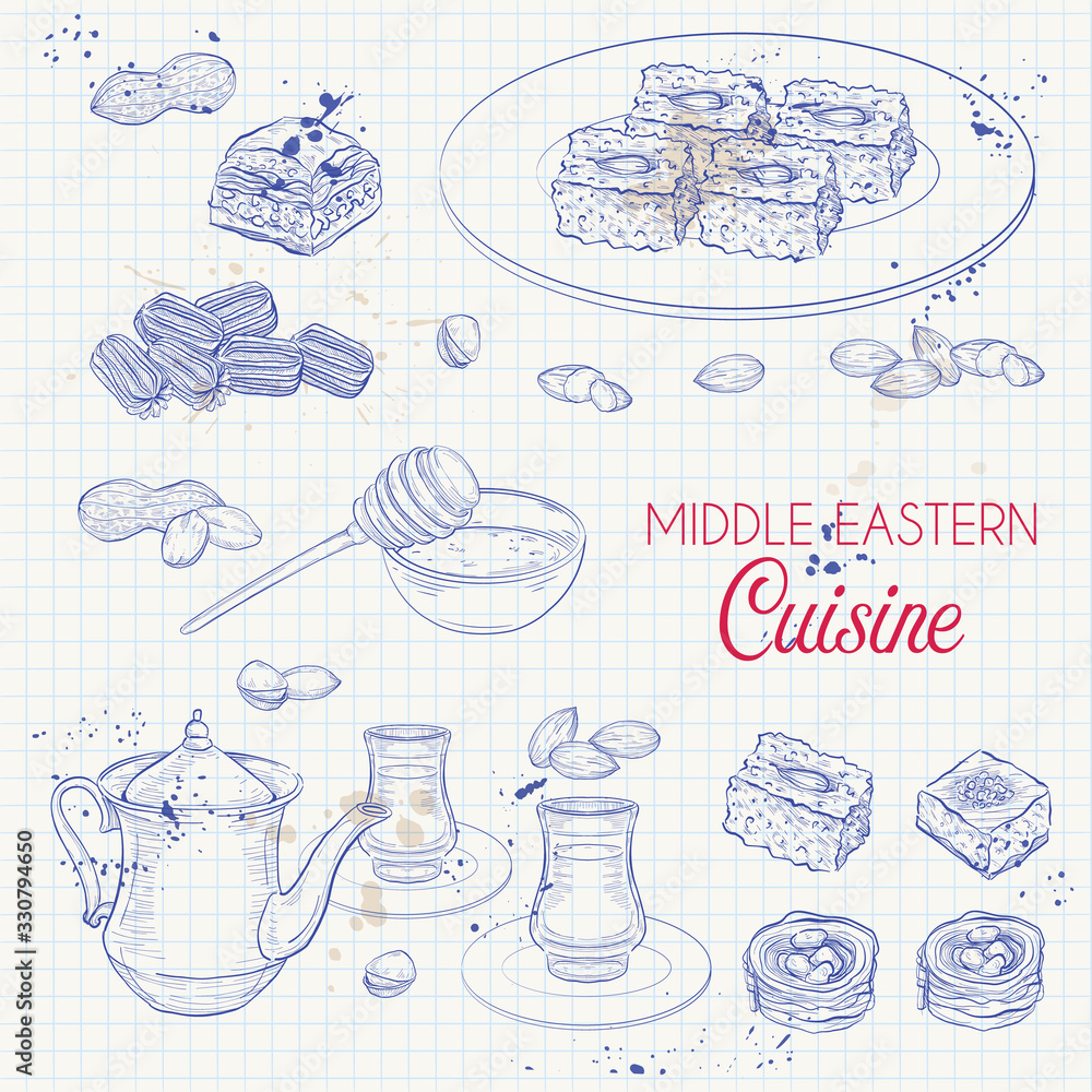 Arabic Food. Traditional eastern cuisine. Stock Vector | Adobe Stock