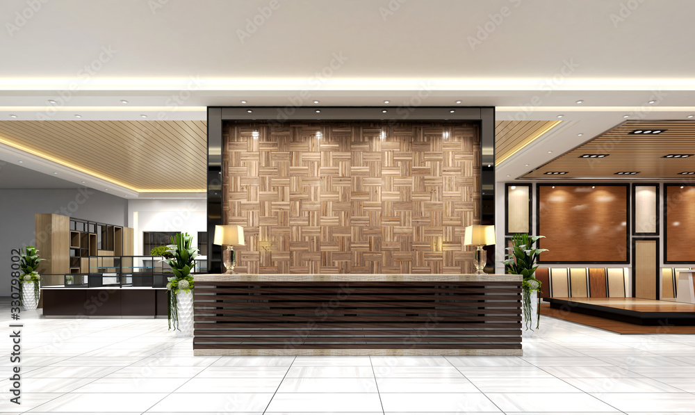3d render of office front desk and information desk Stock Illustration ...