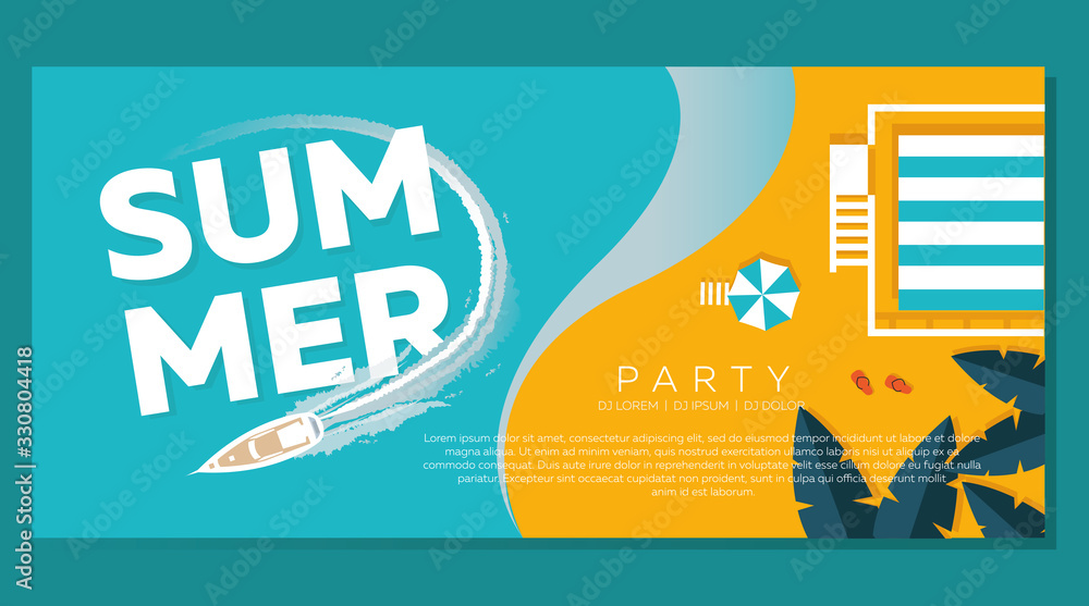 Summer in modern style, banner, flyer, view from above on the beach ...