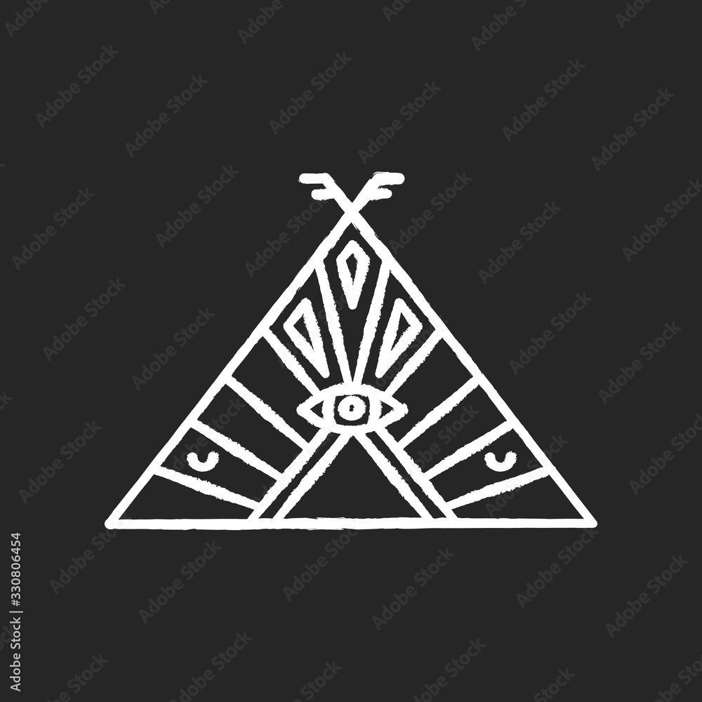 Native American chief teepee chalk white icon on black background ...