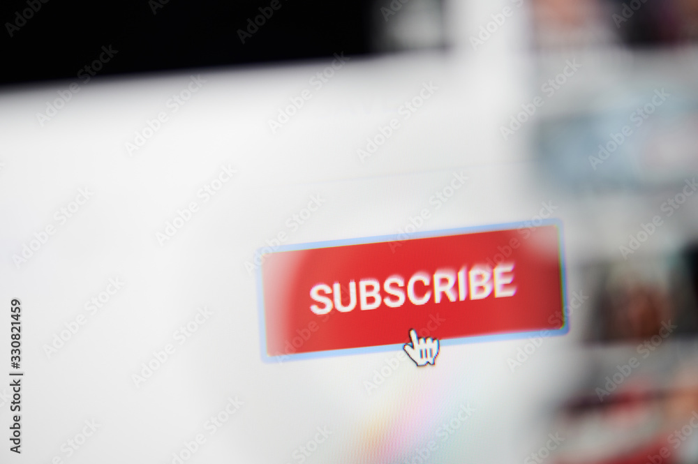 Press subscribe button on youtube channel Stock Photo | Adobe Stock