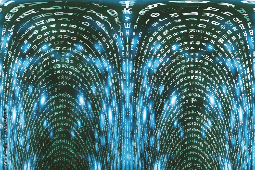 Blue matrix digital background. Distorted cyberspace concept ...