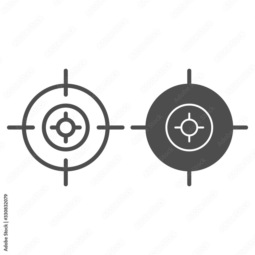 Target line and solid icon. Aim focus goal, crosshair symbol, outline ...