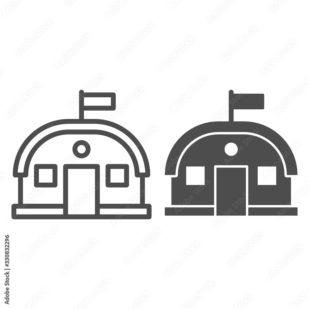 Barracks line and solid icon. Army camp tent, soldier camping symbol ...