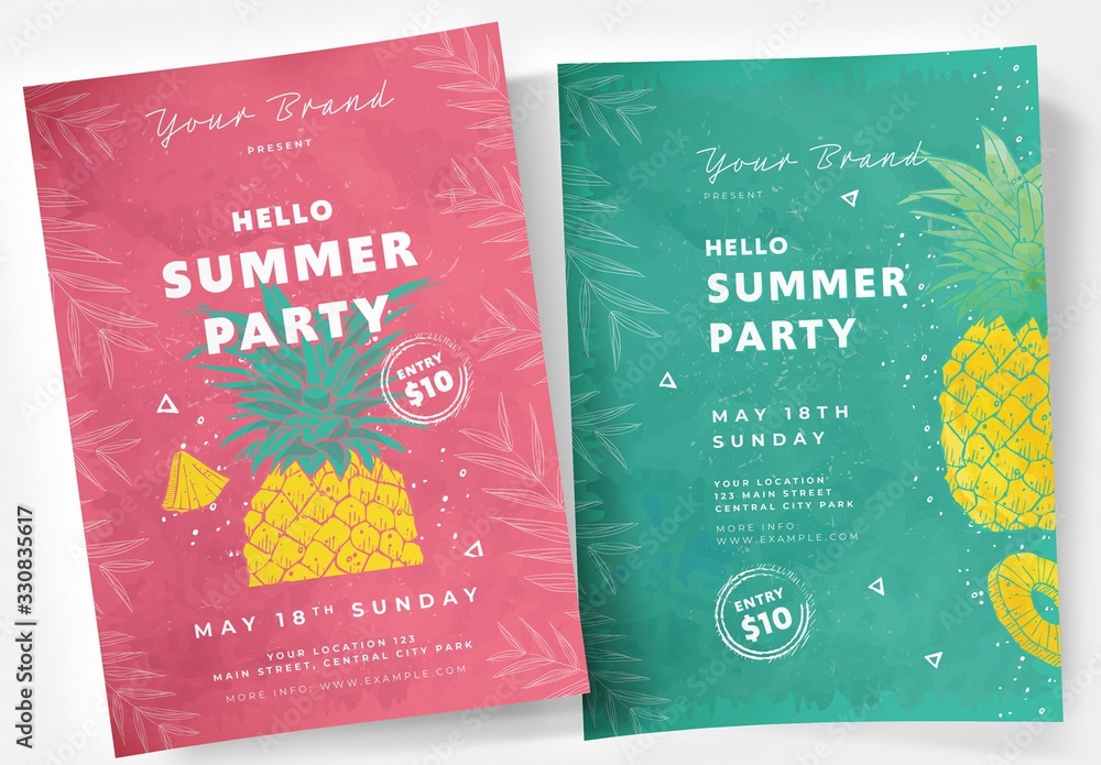 Flyer Layout with Pineapple Illustration Stock Template | Adobe Stock