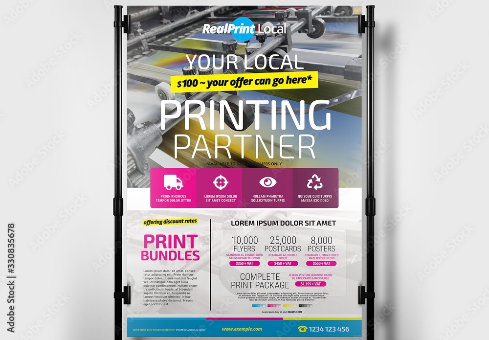 Poster Layout with Bright Cmyk Elements Stock Template | Adobe Stock