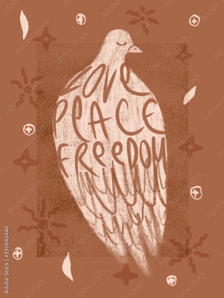 White dove illustration with hand lettering Stock Illustration | Adobe ...