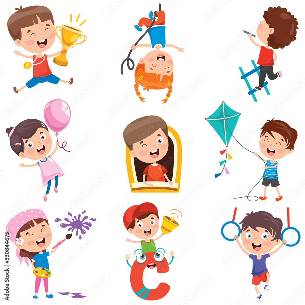 Cartoon Characters Doing Various Activities Stock Vector | Adobe Stock