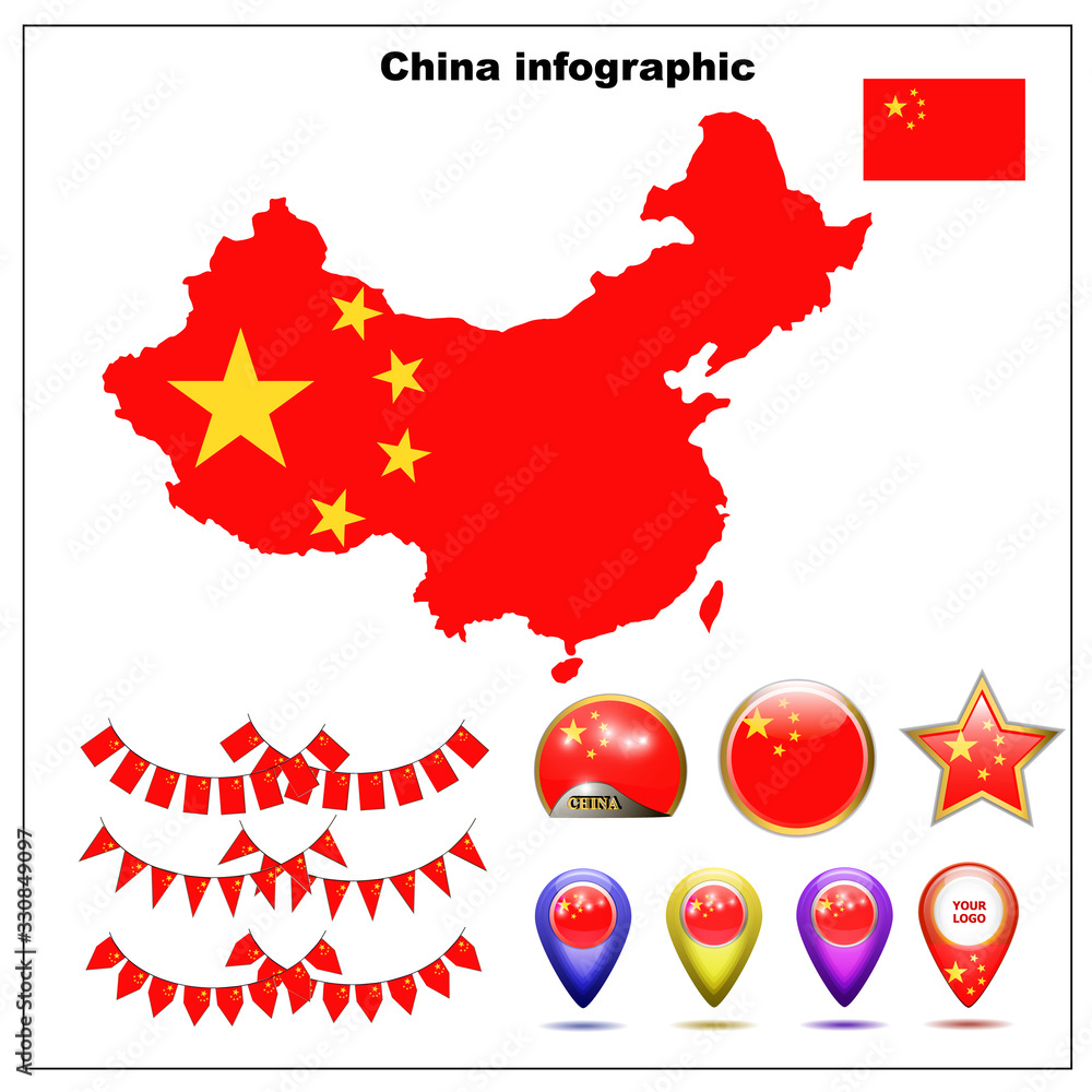 Bright Map of China. map of China graphic illustration on white ...