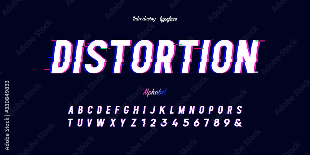 Vector distorted glitch font. Trendy style lettering typeface. Latin ...