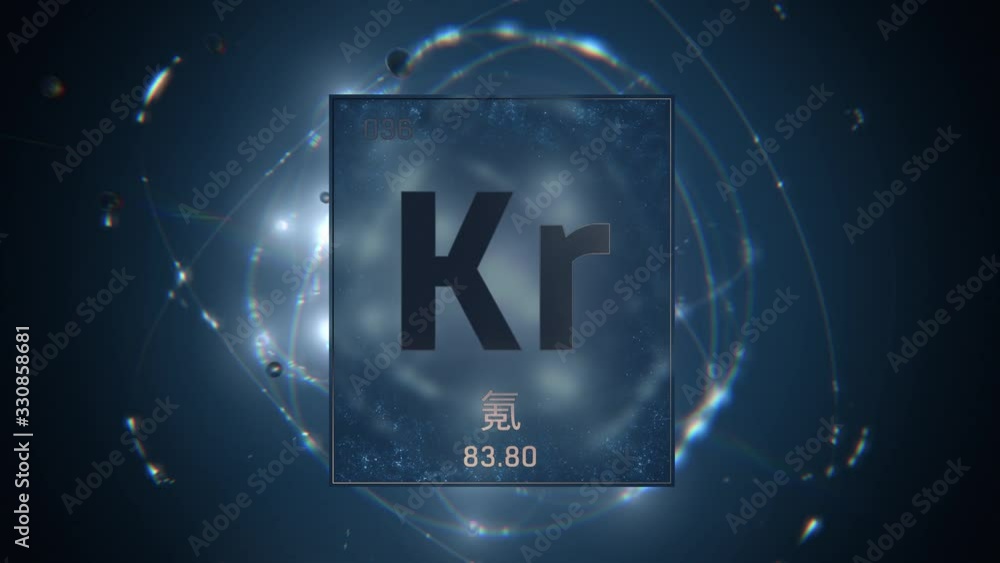 Krypton as Element 36 of the Periodic Table. Seamlessly looping 3D ...