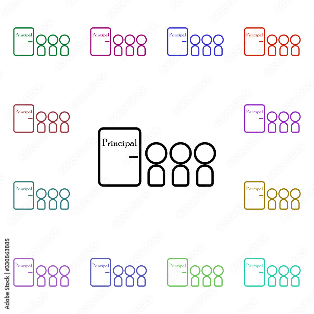 Employees at a reception at the main multi color style icon. Simple ...