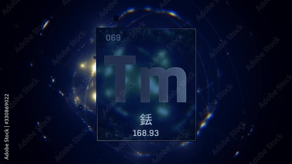 Thulium as Element 69 of the Periodic Table. Seamlessly looping 3D ...