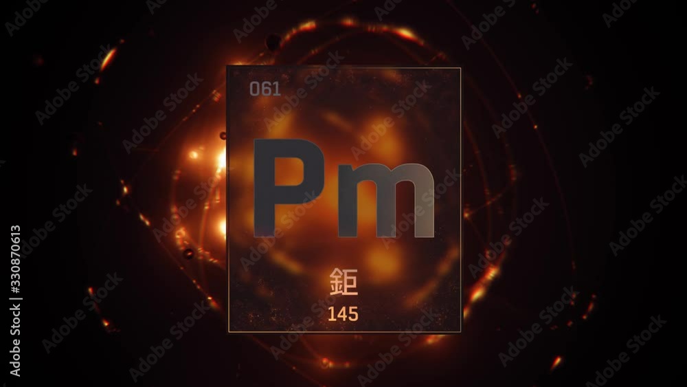 Promethium as Element 61 of the Periodic Table. Seamlessly looping 3D ...