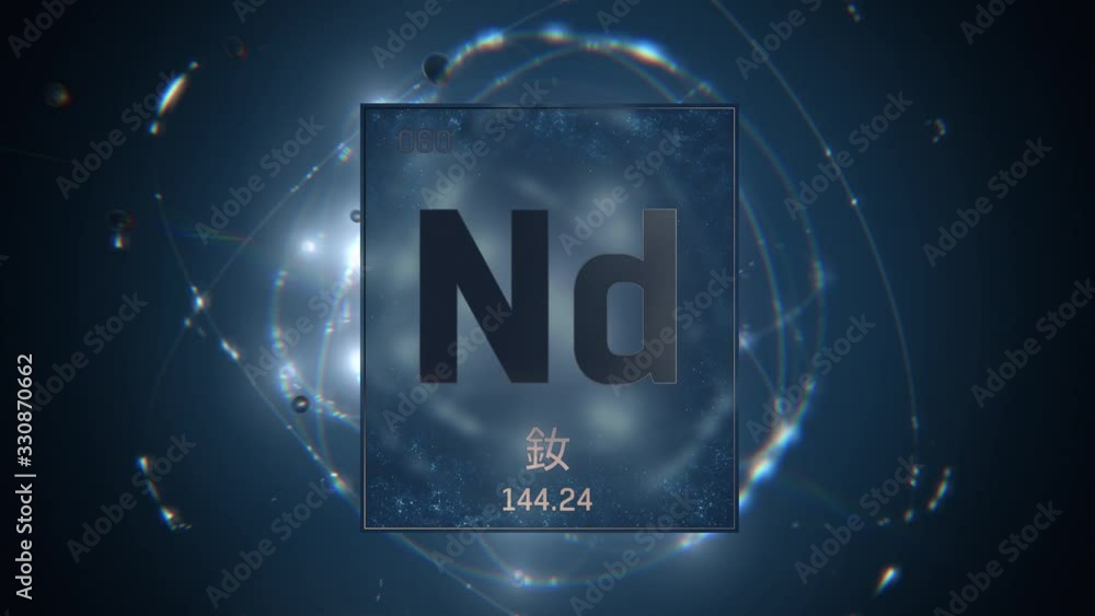 Neodymium as Element 60 of the Periodic Table. Seamlessly looping 3D ...