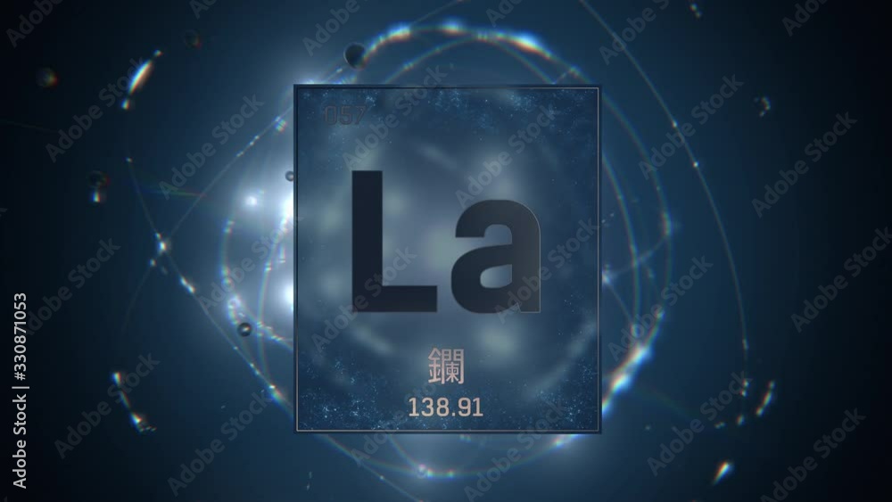 Lanthanum as Element 57 of the Periodic Table. Seamlessly looping 3D ...