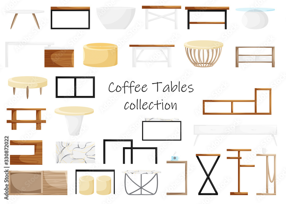 Vector design concept of coffee table collection isolated on white ...