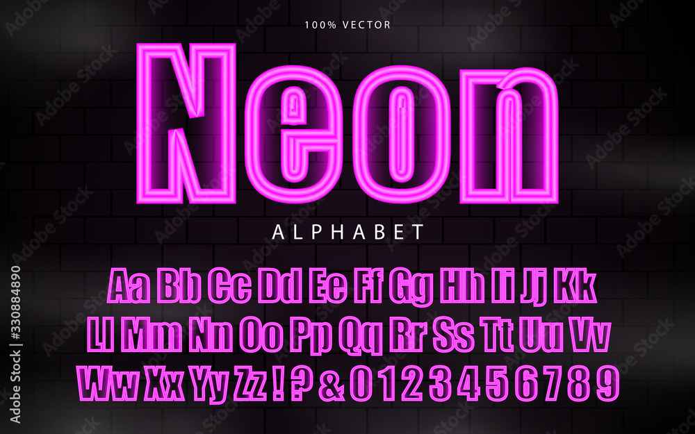Abstract glowing and light neon effect font alphabet. Minimal modern ...