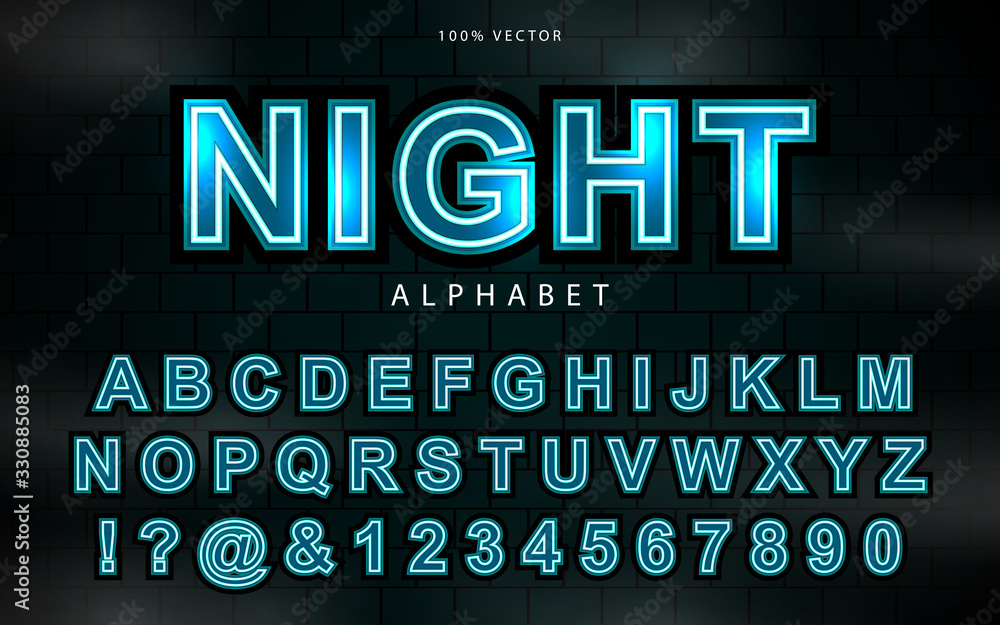 Abstract glowing and light neon effect font alphabet. Minimal modern ...