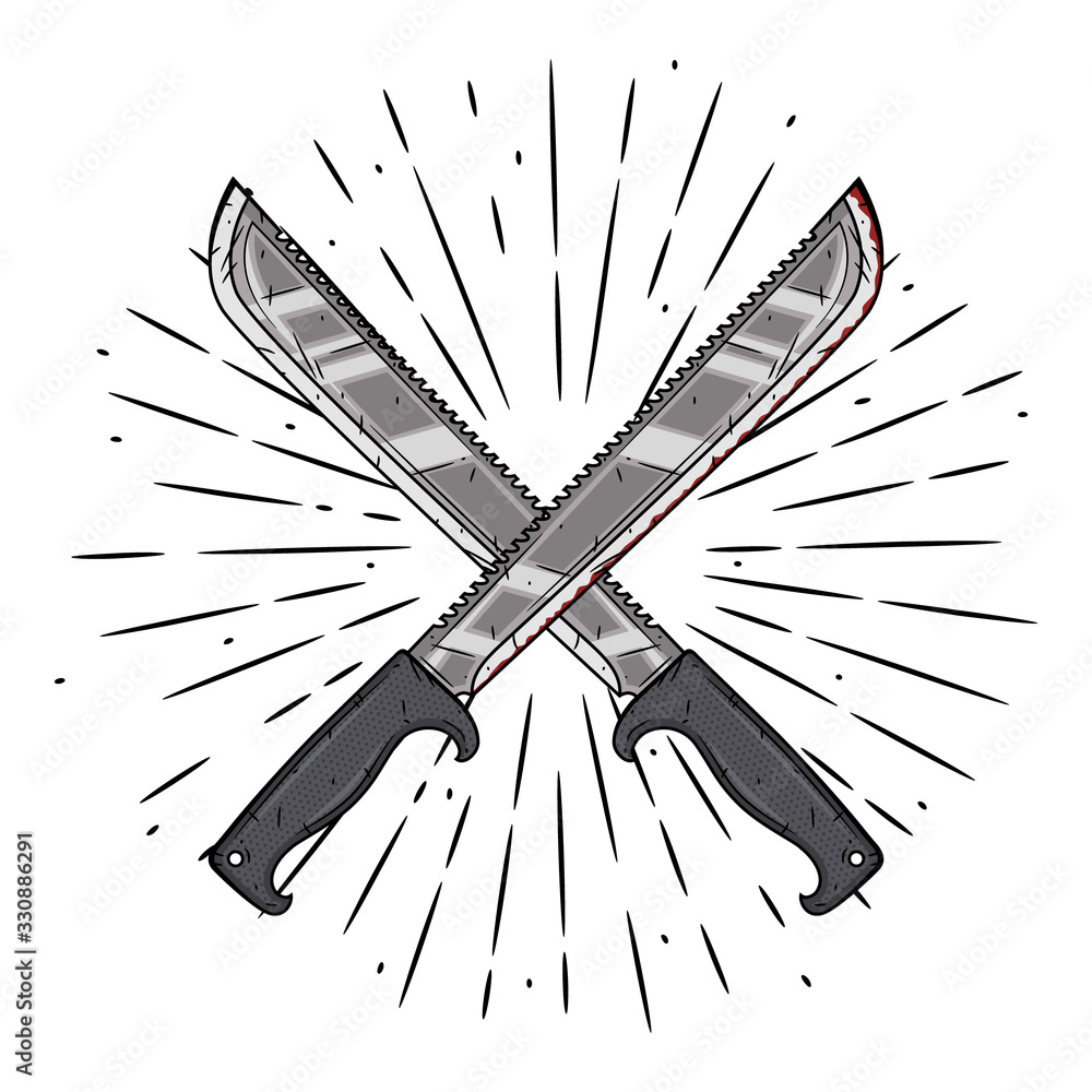 Crossed machetes. Hand drawn vector illustration with a crossed ...