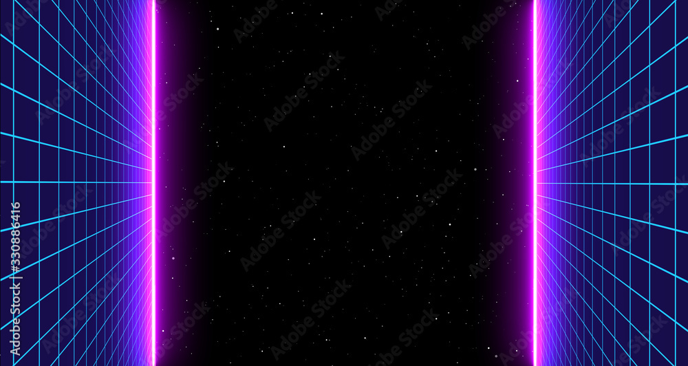 Retro cyberpunk style 80s Sci-Fi Background Futuristic with laser grid ...