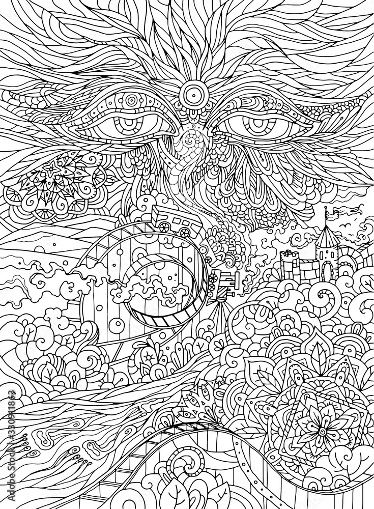 Fantastic psychedelic drawings for coloring. Unique design, self ...