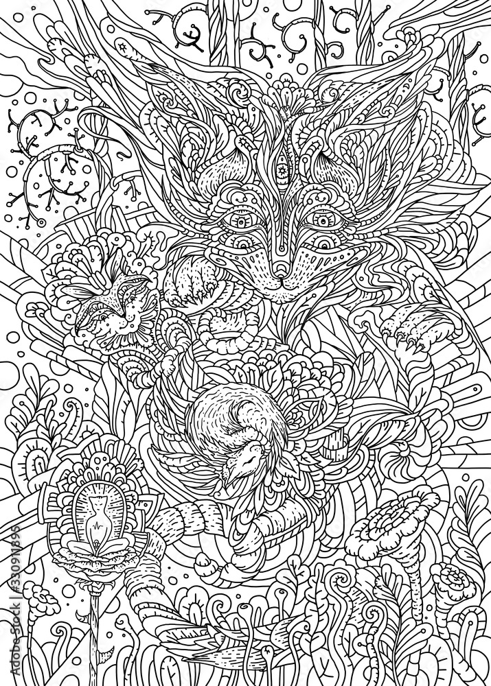 Fantastic psychedelic drawings for coloring. Unique design, self ...