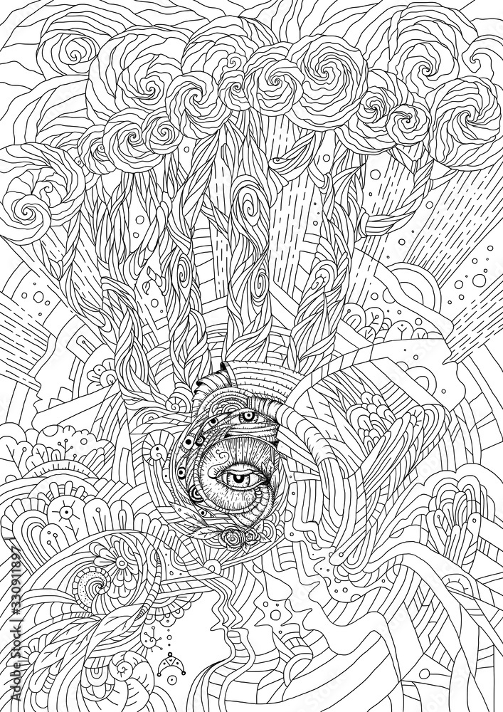 Fantastic psychedelic drawings for coloring. Unique design, self ...