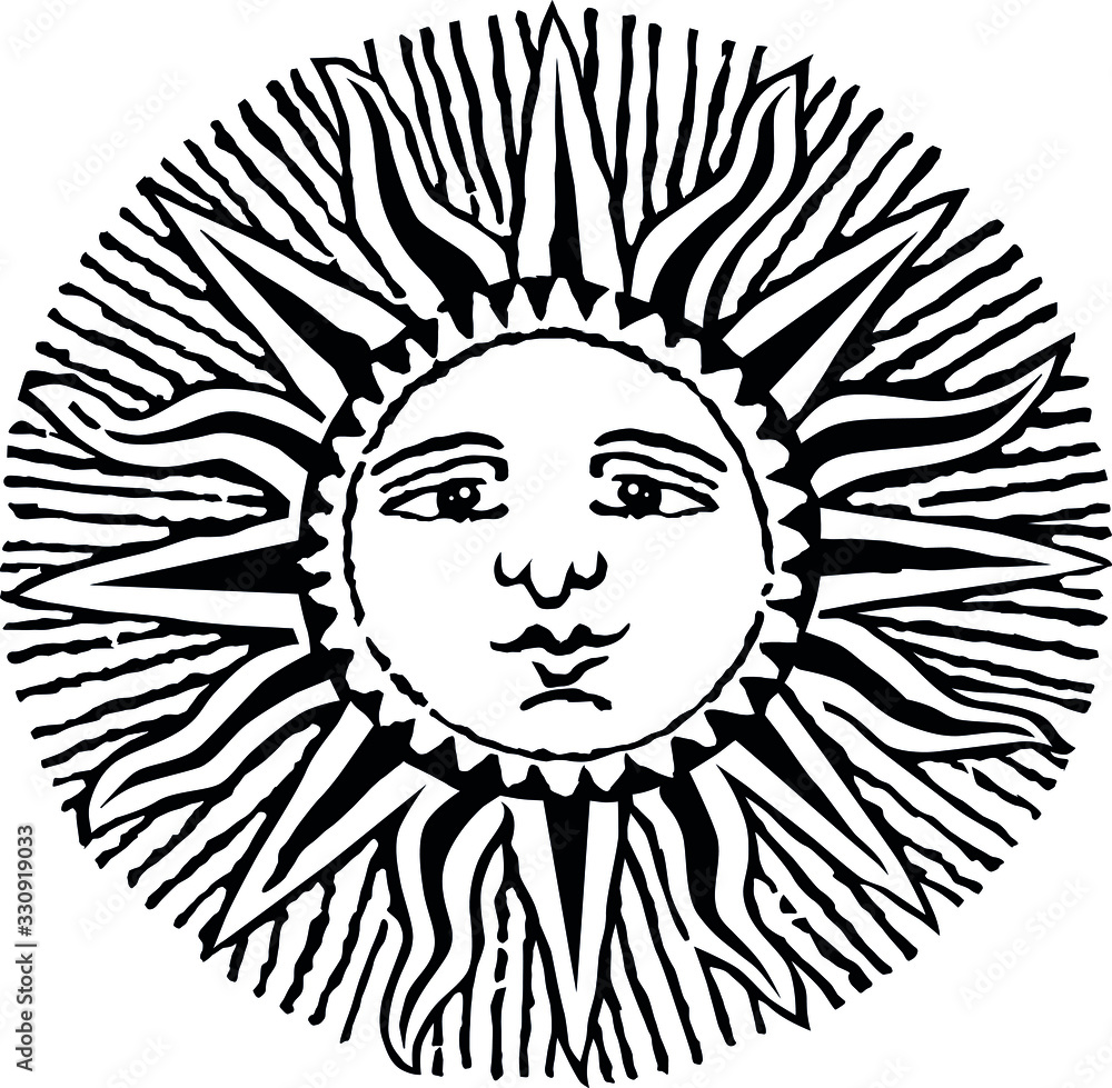Antique sun symbol with face, vintage heraldic emblem. Sun of May, Inca ...