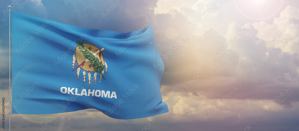 Flags of the states of USA. State of Oklahoma flag. Waving flag on ...