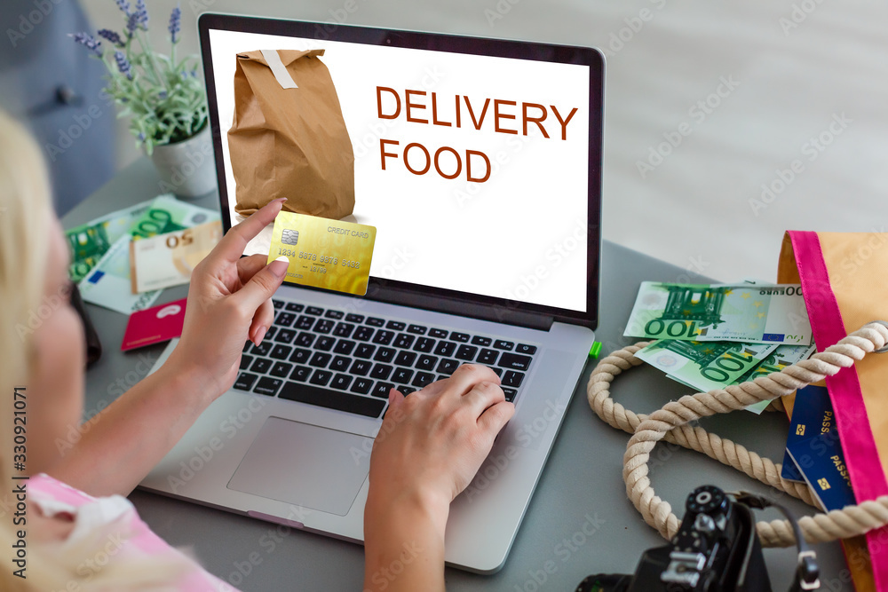 food order concept. Close-up top view of a coolhunter ordering food ...