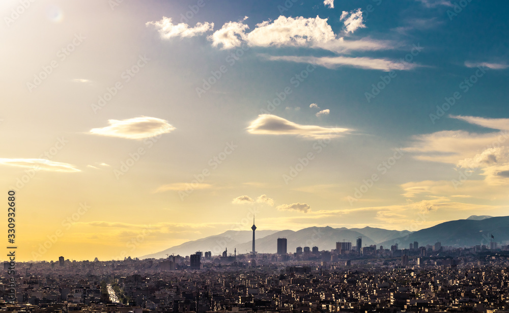 Tehran skyline in a beautiful cloudy day with golden hour light Tehran ...