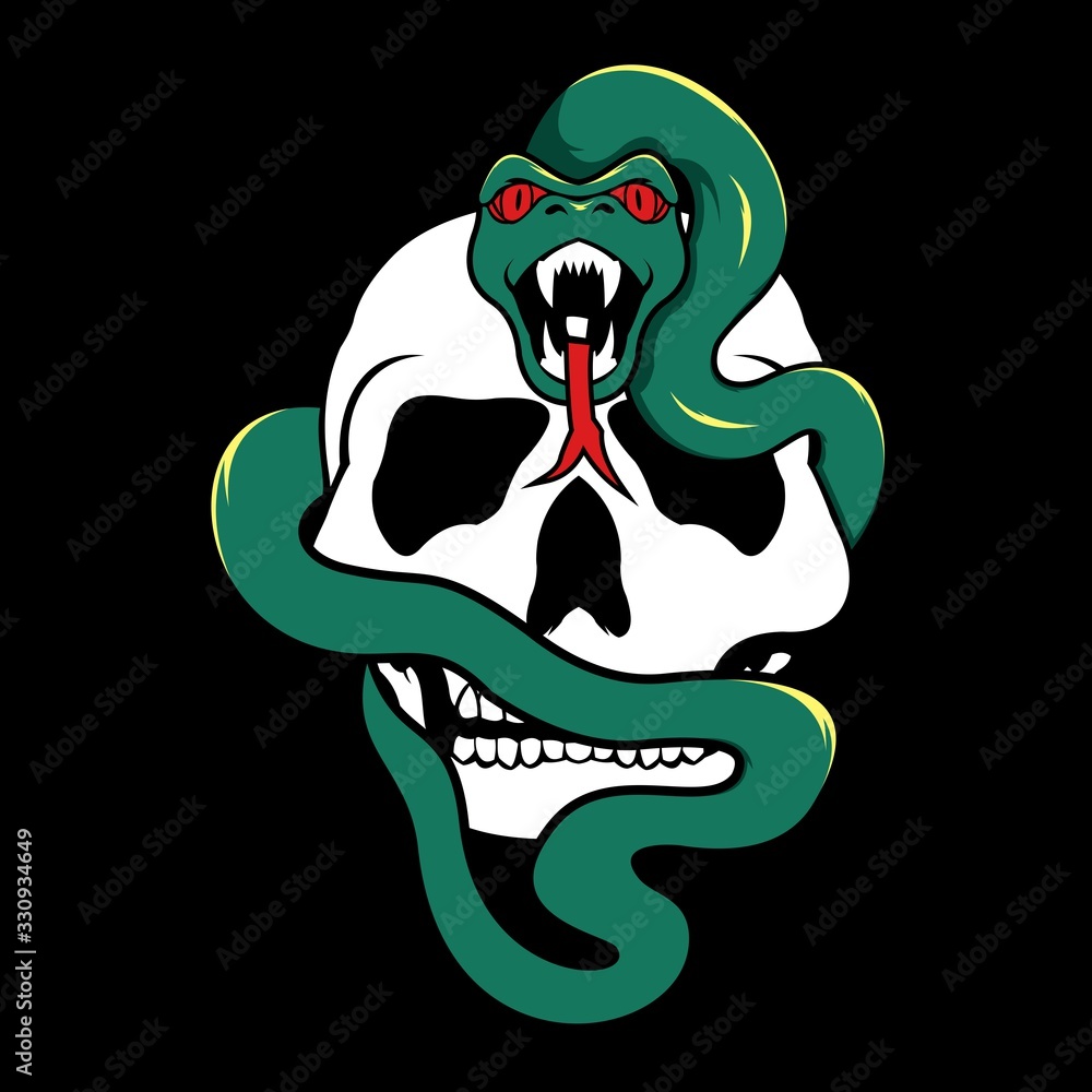 snake with skull cartoon vector illustration Stock Vector | Adobe Stock