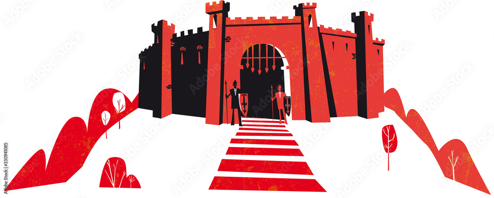 castle with fortified wall and towers, vector illustration Stock Vector ...