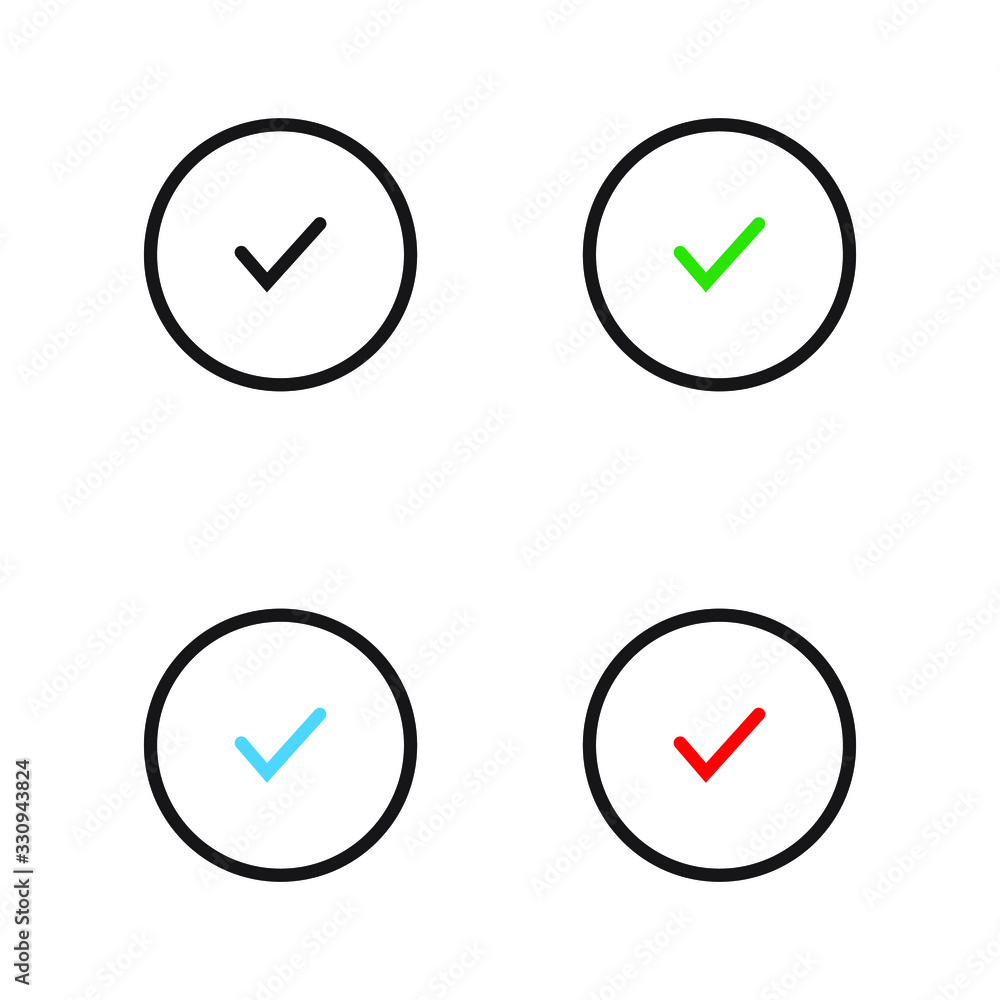 Set of colored check mark icons. Tick symbol, tick icon vector ...
