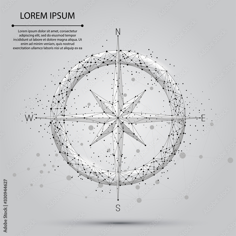 Abstract line and point compass icon. Low poly style design vector ...