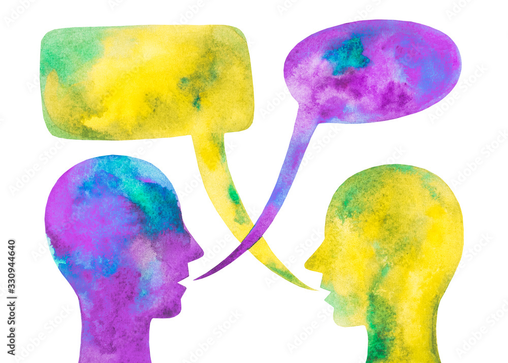 Due persone parlano. Scambio d'idee. Disegno grafico concettuale. Stock ...