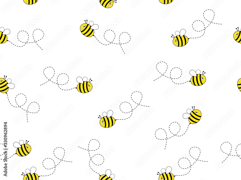 Seamless Pattern with flying bees. Vector Cartoon black and yellow bees ...
