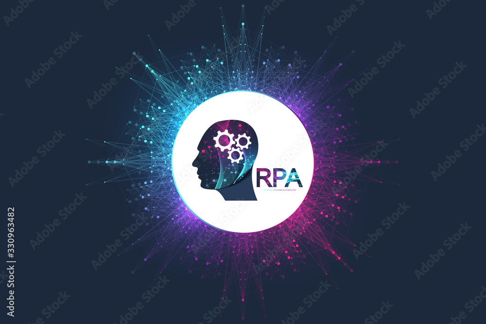 RPA Robotic process automatisation. Futuristic banner template concept RPA. Innovation ...