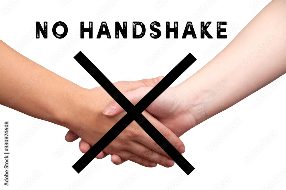 Hands give isolated on white background with forbidden sign - handshake ...