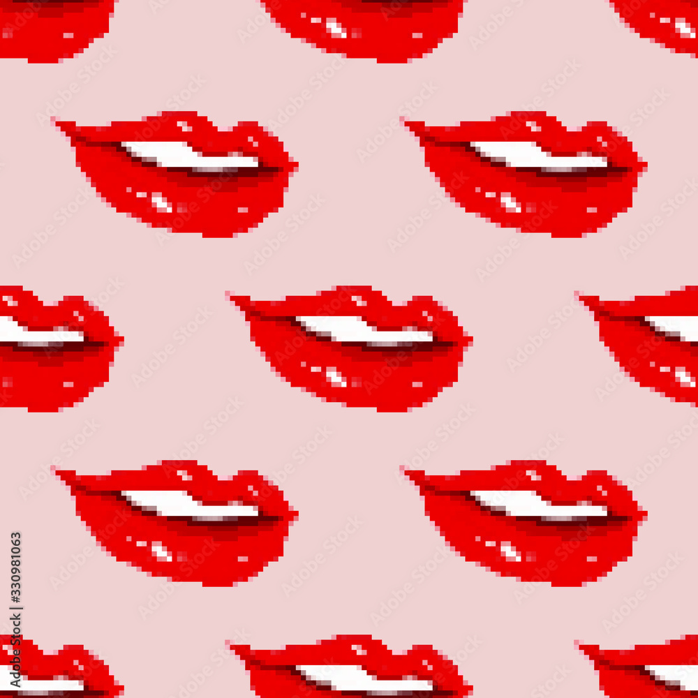 Lips seamless pattern. Pixel art 8 bit. Sweet kiss. Stock Vector ...