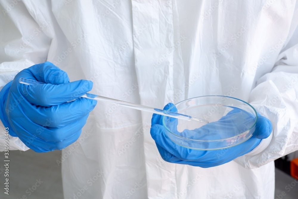 Researchers wear sterile gloves in the microbiology laboratory to ...