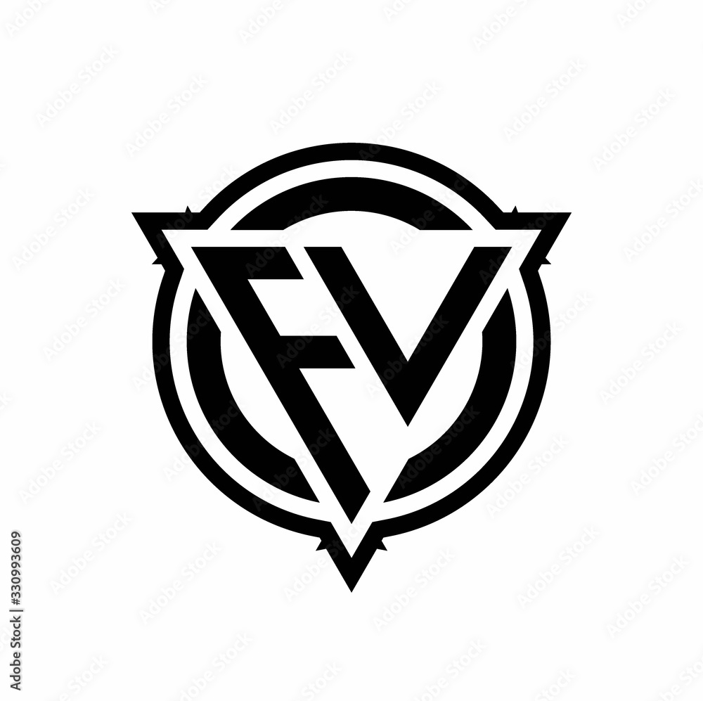 FV logo with triangle shape and circle with outline rounded design ...