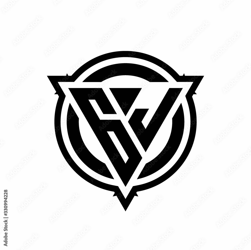 GJ logo with triangle shape and circle with outline rounded design ...