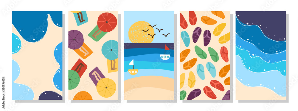 Vacation beach seaside summer holidays set of verical post templates ...