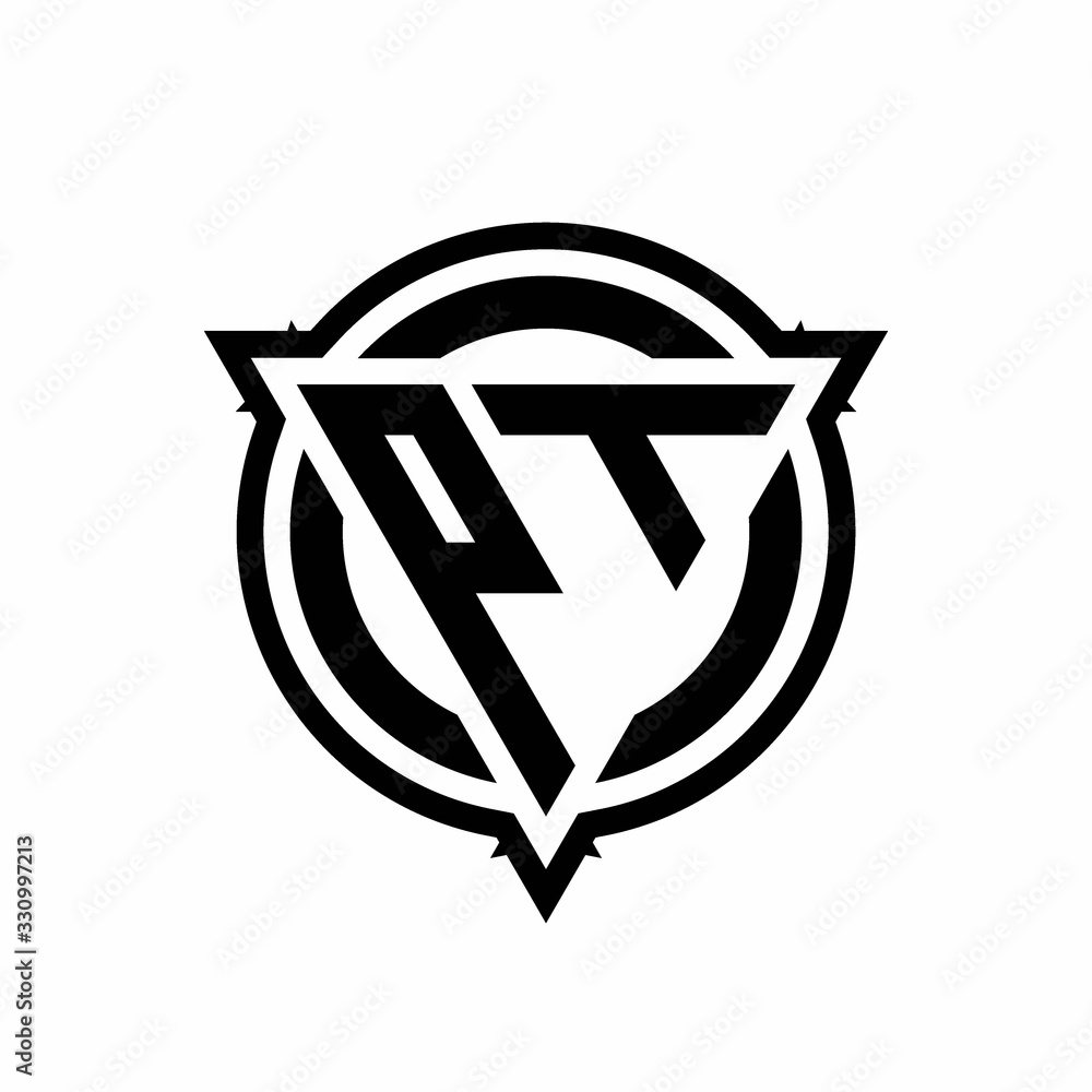 PT logo with triangle shape and circle with outline rounded design ...